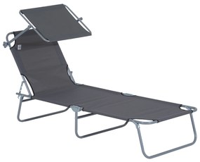 Skládací zahradní lehátko Outsunny s ochranou proti slunci šedé 187 x 58 x 36 cm ideální na pláž a terasu
