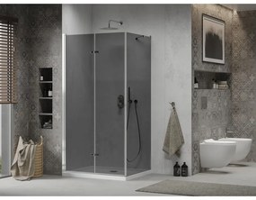 Mexen Lima skládací sprchový kout 90 x 70 cm, Grafitově černá, Chromovaná + sprchová vanička Flat, Bílá - 856-090-070-01-40-4010