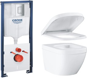 Set záchodová mísa Grohe Euro Ceramic 39206000, podomítkový WC modul s tlačítkem a těsněním Grohe Solido 39930000, 39330001