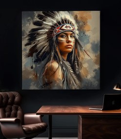Obraz na plátně - Indiánská žena Temná voda FeelHappy.cz Velikost obrazu: 120 x 120 cm