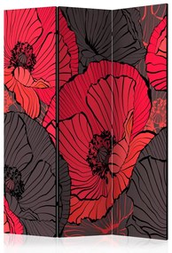 Paraván Pleated poppies Dekorhome 135x172 cm (3-dílný)