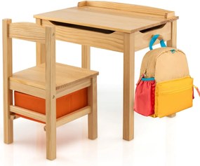 Costway Dětský stůl + židlička z masivu s rozkládací deskou stolu a zásuvkou