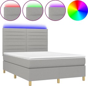 Box spring postel s matrací a LED světle šedá 140x200 cm textil 3135517