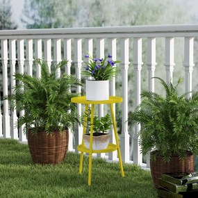 Outsunny Malý Kolečkový Boční Stolek se Dvěma Paterami, Zahradní Stolek, pro Terasu, Obývací Pokoj, Balkon, Kov, Žlutý | Aosom