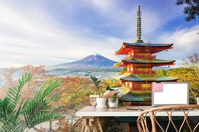 Fototapeta výhled na Chureito Pagoda a horu Fuji - 225x150 cm