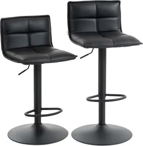HOMCOM Sada 2 barových židlí, výškově nastavitelné barové židle s otočným PU sedákem 44 x 45 x 85-106 cm černá