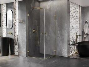 Mexen Lunar-B Duo, výklopný sprchový kout 80 x 80 cm, 8mm čiré sklo, zlatý profil, 832-080L-080P-50-00