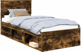 Rám postele s čelo Kouřový dub 90 x 190 cm Masivní borové dřevo 3410658