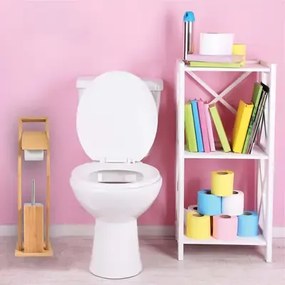 MSV Stojan na toaletní papír s WC štětkou / bambus / ocel