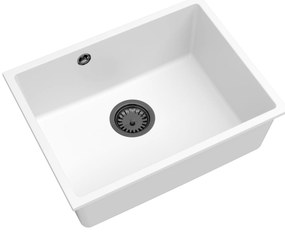 Sink Quality Crypton 60, kuchyňský granitový dřez 535x400x205 mm + černý sifon, bílá, SKQ-CRY.W.1KBO.60.XB