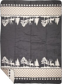 Šedý oboustranný pléd s jeleny v lese Forest XL - 150*200 cm