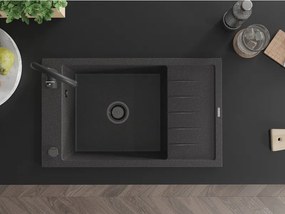 Mexen Elias, granitový dřez granitový 795x480x200 mm, 1-komorový, černá-skvrny s černým sifonem, 6511791005-76-B