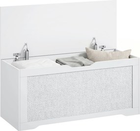 HOMCOM úložný box 108L Úložná lavička s ratanovým panelem, skládací víko, podpěrná ramena pro chodbu 80x40x45cm Bílá