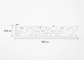 Dětská samolepící bordura na zeď Bílý Kreslený Vesmír | 5 m x 13.8 cm | DWBD8531