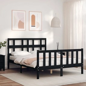 vidaXL Rám postele s čelem černý Double masivní dřevo