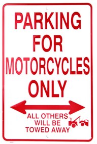 Plechová cedule Motorcycles Parking Only 20 cm x 30 cm