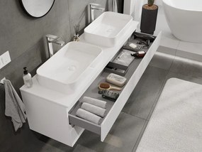 Mexen Rivel koupelnová skříňka pod umyvadlo 160 cm s deskou, 2 zásuvky, rýhovaná, bílá mat - 91A20-16047-2-BFFC01