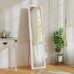 HOMCOM Plné tělo zrcadlo 157x37 cm s MDF rámem, náklonitelné stojací nebo nástěnné zrcadlo, světle perlově růžová