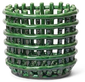 ferm LIVING Keramický koš Emerald Green Small, zelená barva, keramika
