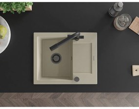 Mexen Enzo, granitový dřez 576x465x174 mm, 1-komorový, černá matná baterie Duero, béžová, 6506-69-671600-70