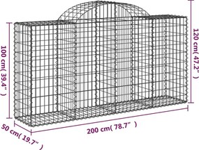 vidaXL Klenuté gabionové koše 6 ks 200x50x100/120cm pozinkované železo [3146324]