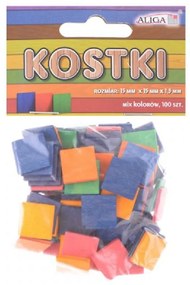 Kostky kreativní, dřevěné, různobarevné 15 x 15 x 1,3 mm - 100 ks