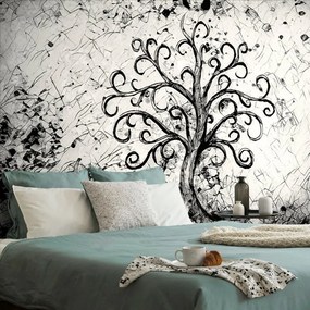 Samolepící tapeta černobílý symbol stromu života - 300x200 cm