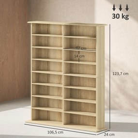 HOMCOM Úložný box na CD a DVD, multifunkční jednotka s 16 přihrádkami a 12 nastavitelnými policemi, max. kapacita 720 CD/396 DVD a Blu-ray, 106,5 x 2…