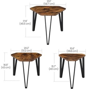 Sada 3x odkládací stolek ELDUR hnědá/černá