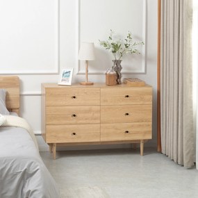 HOMCOM Komoda se 6 Zásuvkami a Masivními Dřevěnými Nohy 120 x 40 x 80 cm Dřevěná Barva