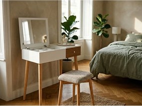 Bílý toaletní stolek se zrcadlem, šperkovnicí a stoličkou Bonami Essentials Beauty