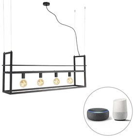 Chytrá závěsná lampa černá se stojanem velký 4-světlo včetně Wifi G95 - Cage Rack