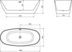 Mexen Eris, volně stojící vana 180 x 80 cm, bílá, růžové zlato přepad, 53441808000-60