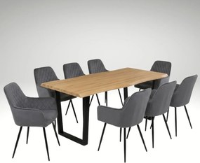 Vikio Jídelní set pro 8 osob 180x90 cm dub noha U šedá židle s područkami VJS168-8S