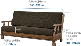 Super strečové potahy NIAGARA tabáková trojkřeslo s dřevěnými rukojeťmi (š. 160 - 200 cm)
