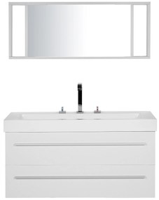 Bílý nástěnný nábytek do koupelny se zásuvkou a zrcadlem ALMERIA Beliani