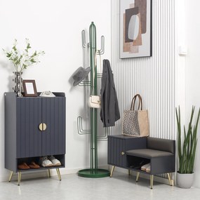 HOMCOM Šatní lavice Botník v art deco stylu, syntetický povrch, zlatá ocel, rozměry 80 x 33 x 49 cm, šedá