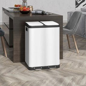 Dvoukomorový odpadkový koš, 2 x 30 l, odolný proti otiskům prstů, pedál, vyjímatelný vnitřní koš, šedý