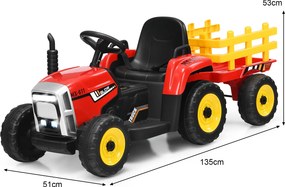 Costway 3-rychlostní dětský traktor 12 V pojízdný traktor s – červený