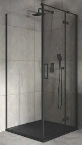 Cersanit Jota, rohový sprchový kout 90 (dveře levé) x 90 (stěna) x 195, 6mm čiré sklo, černý profil, S160-003