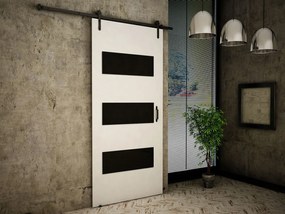 Zasouvací dveře Rimini 80cm, bílá/černé sklo