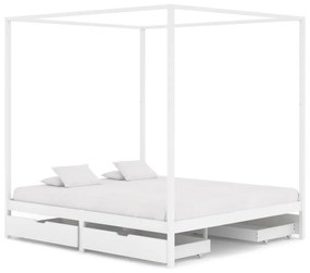 Rám postele s nebesy 4 zásuvky bílý masivní borovice 180x200 cm,  3060449 HangarStore.cz