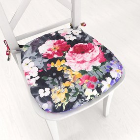 Biante Oblý podsedák PM-020 Malované květy na šedém - 39x37x3 cm