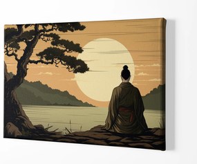 Obraz na plátně - Hiroshi, meditující muž na břehu jezera FeelHappy.cz Velikost obrazu: 90 x 60 cm