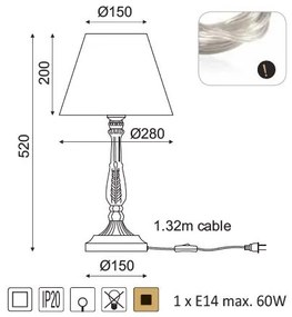 ACA DECOR Stolní lampička ZIZEL max. 60W/E14/230V/IP20