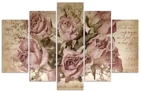 Obraz na plátně pětidílný Růžové růže Květiny - 200x100 cm