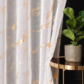 MARKIZETA MARMA hotová záclona na pásku s olovem 140x250 barva 001 bílá se zlatým ornamentem 132101/FGT/004/140250/1