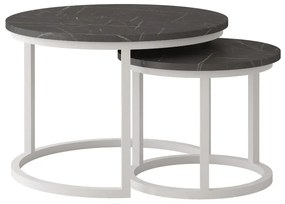 TRENTO konferenční stolek 2 kusy, mramor/bílá kov