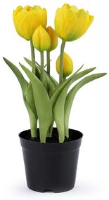 Umělé tulipány v květináči - 2 žlutá