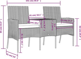 vidaXL 2místná zahradní pohovka s čajovým stolkem polyratan [317623] Barva: antracitová